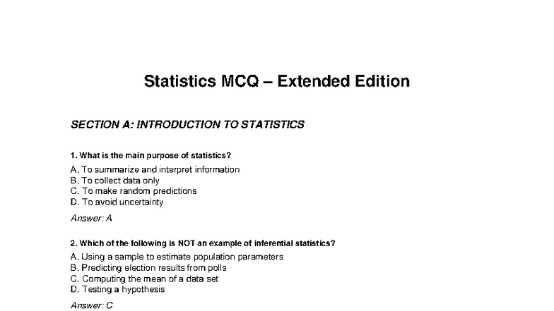 Statistics MCQ Extended Edition (Final Exam) - Studocu