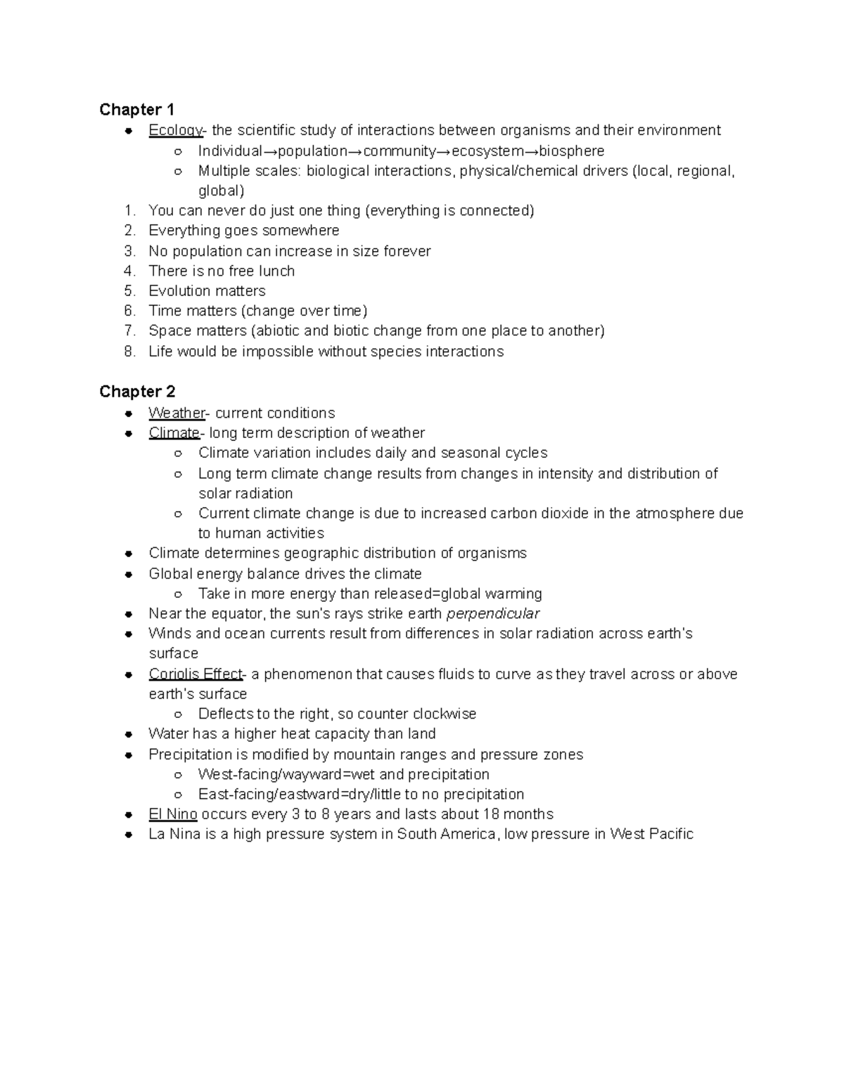 Principles of Ecology: Key Concepts from Chapters 1 & 2 - Studocu