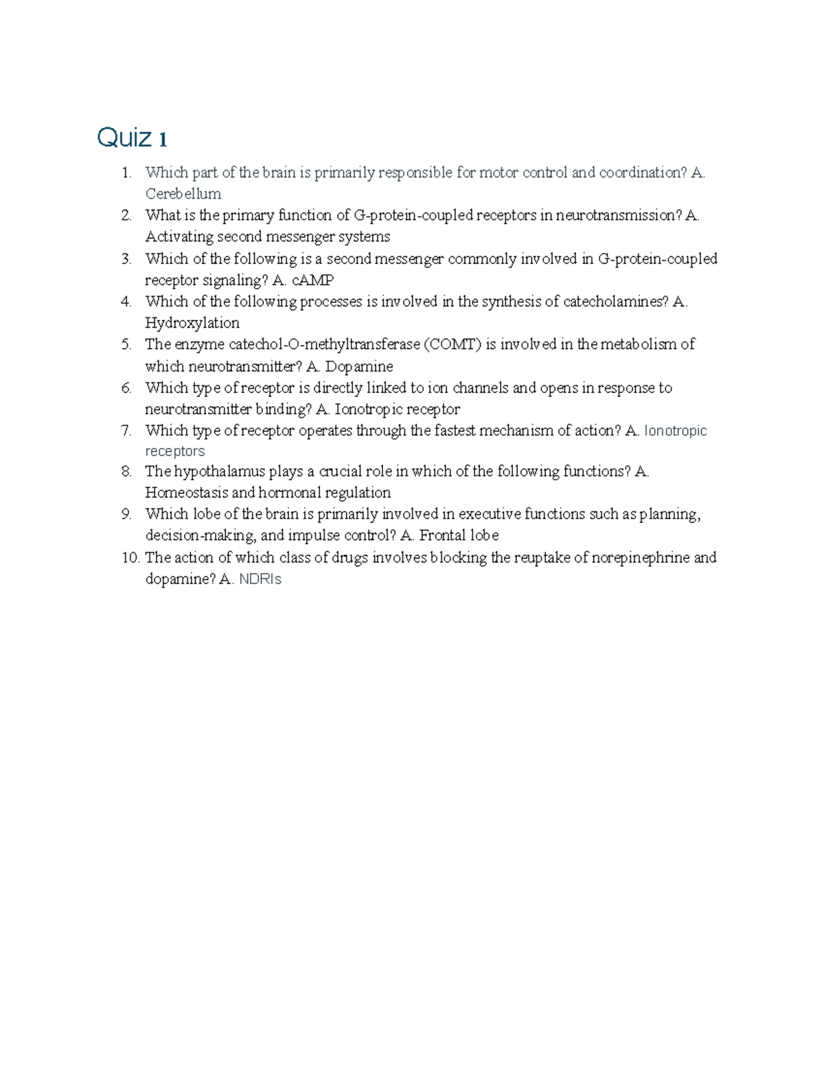Quiz - Week 1 - Quiz - Week 1 with answer - Quiz 1 Which part of the ...