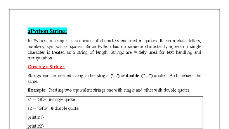 Python String Basics: Creation, Slicing, and Indexing (CS101) - Studocu