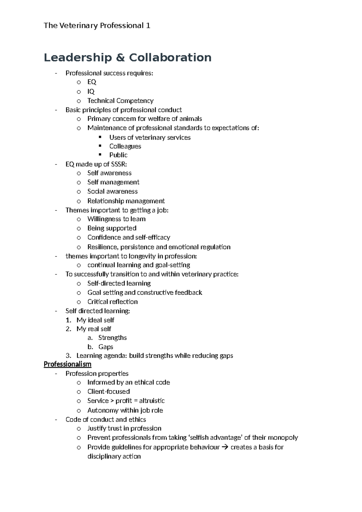 TVP Lecture 1: Leadership, Collaboration & Professionalism Notes - Studocu