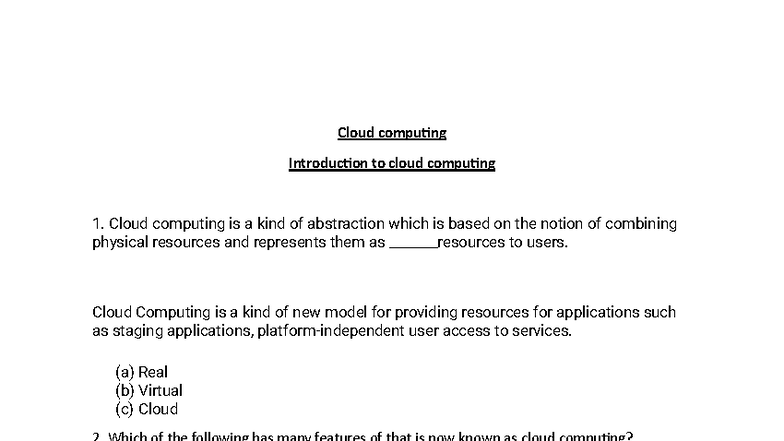 Cloud Computing Overview and Key Concepts (CS101) - Studocu