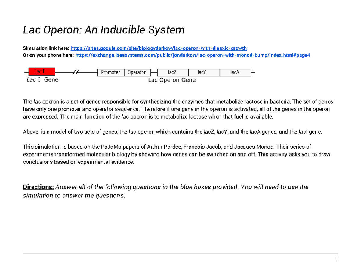Lec-BIOL 101 - Final Exam Review: Lac Operon Online Simulation Guide ...