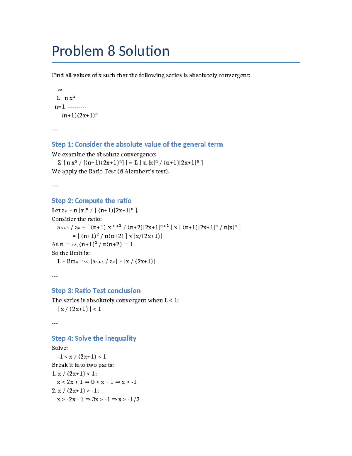 Series absolute convergence solution - Problem 8 Solution Find all ...