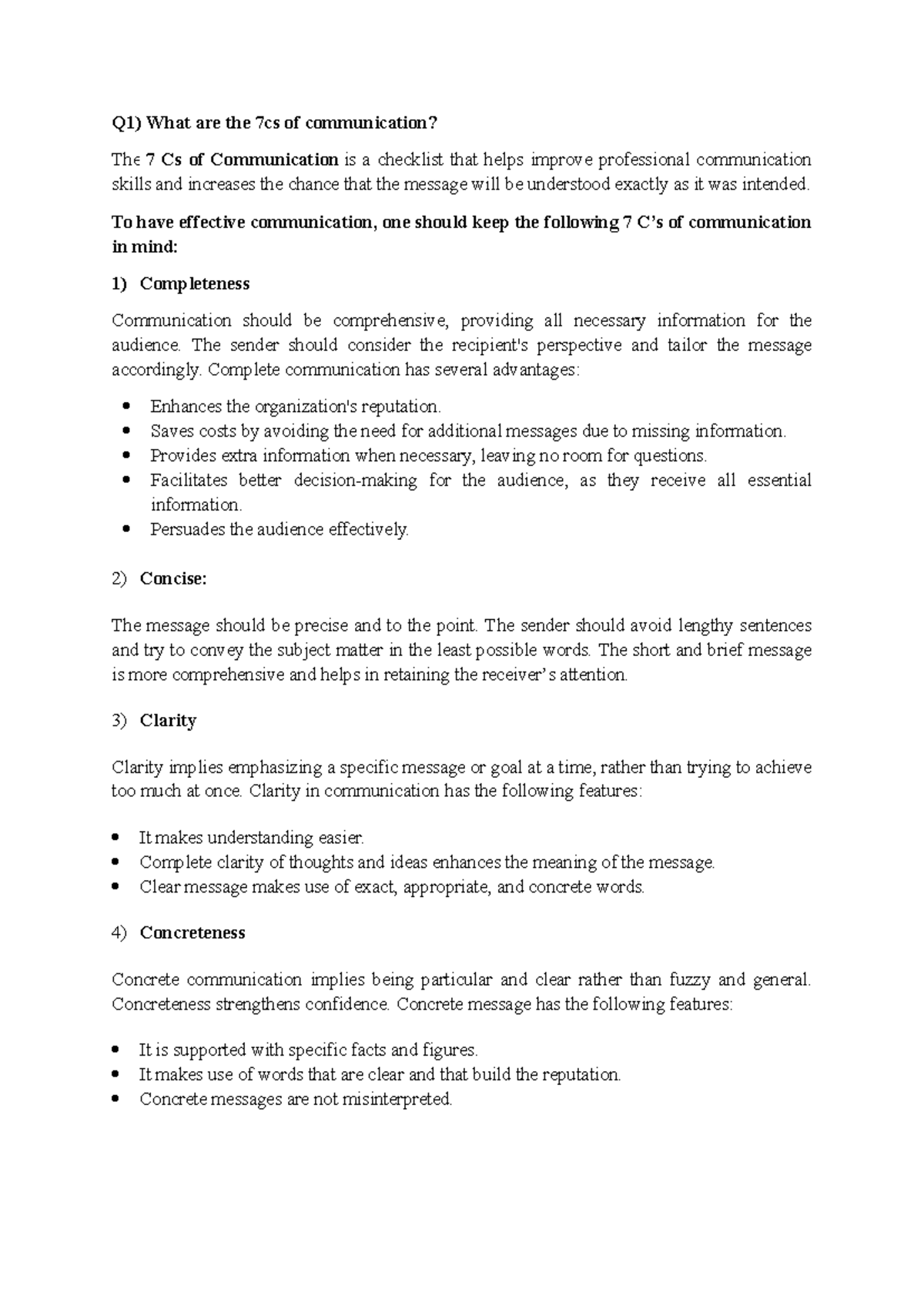 Business COMM Assignment - Q1) What are the 7cs of communication? The 7 Cs of Communication is a ...