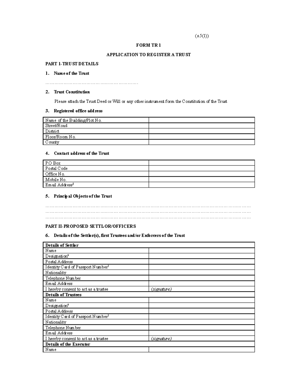 Form TR1: Application to Register a Trust - Law Document - Studocu