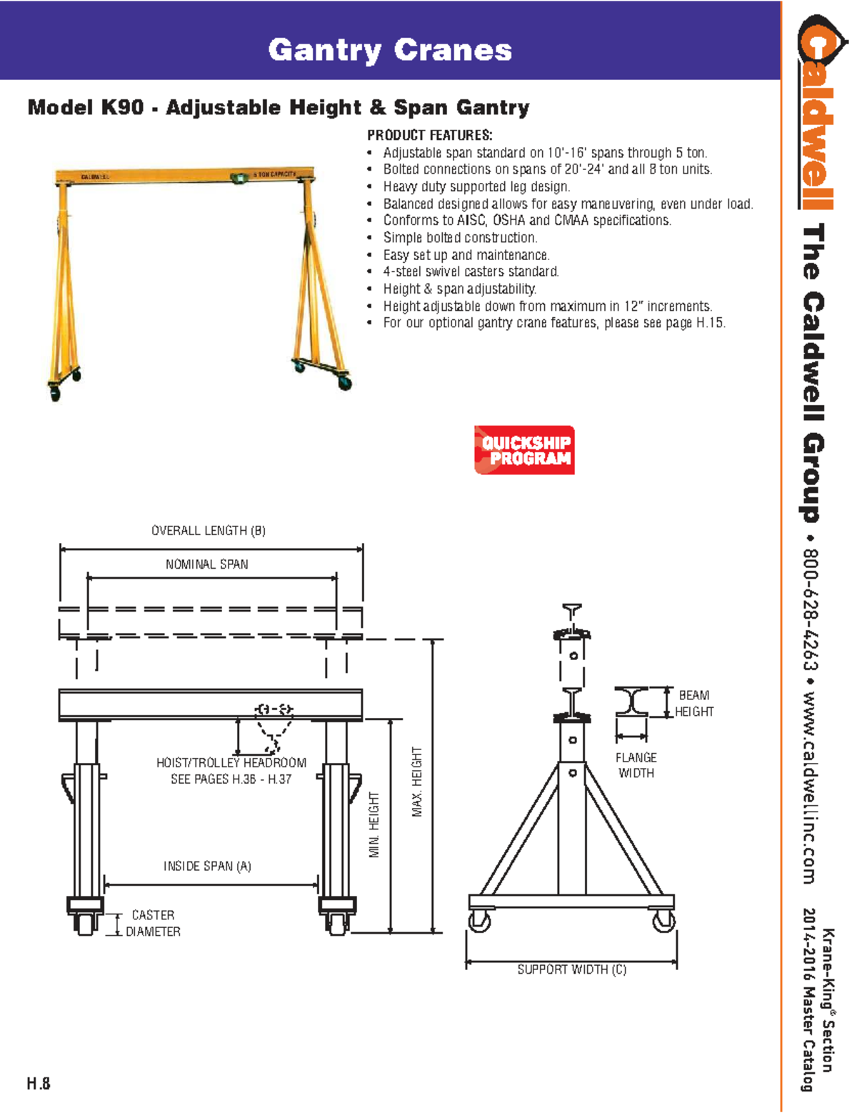 Gantry Cranes Model K90 Adjustable Height Specifications Catalog - Studocu