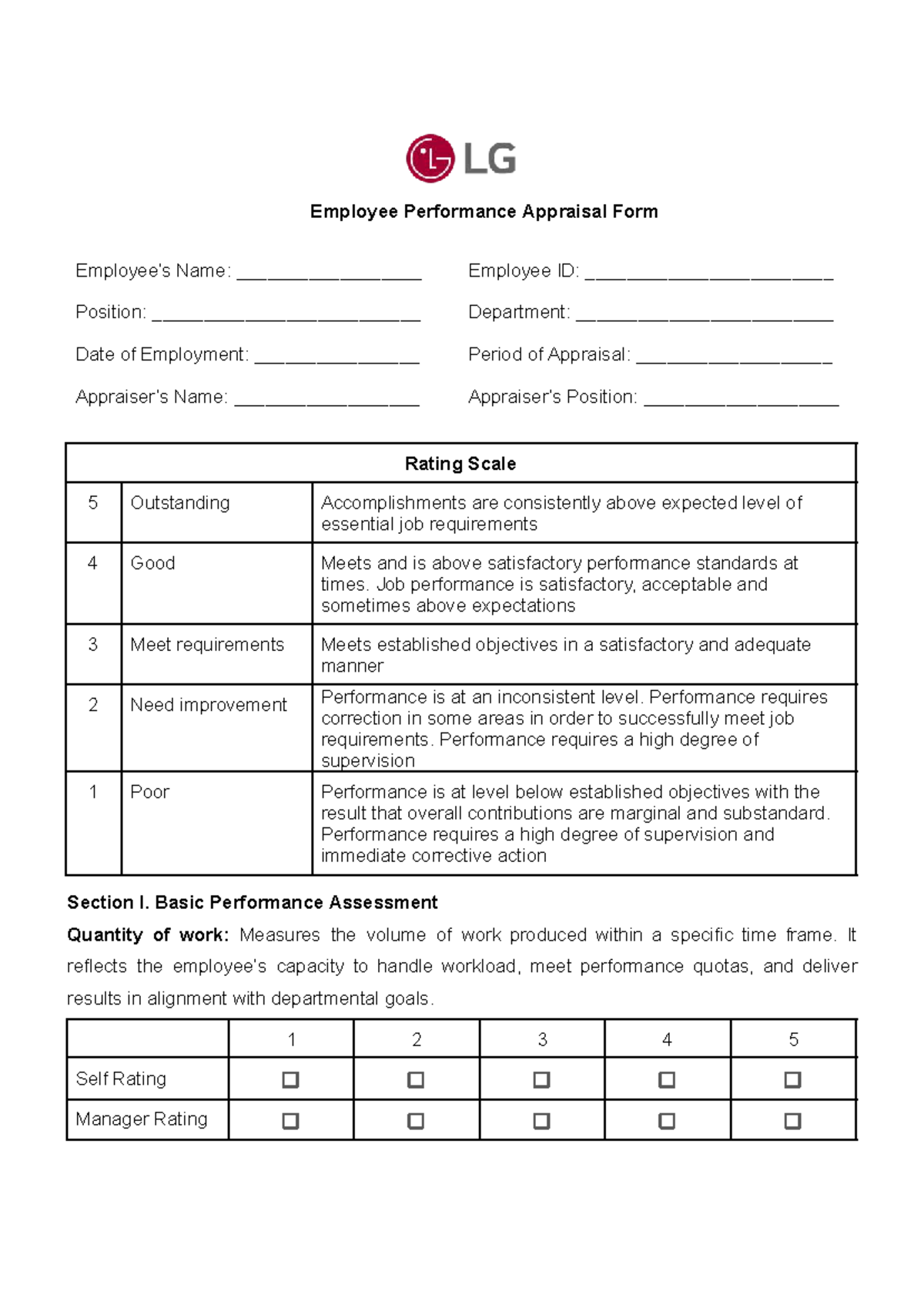 HRM 101: Employee Performance Appraisal Form - Studocu