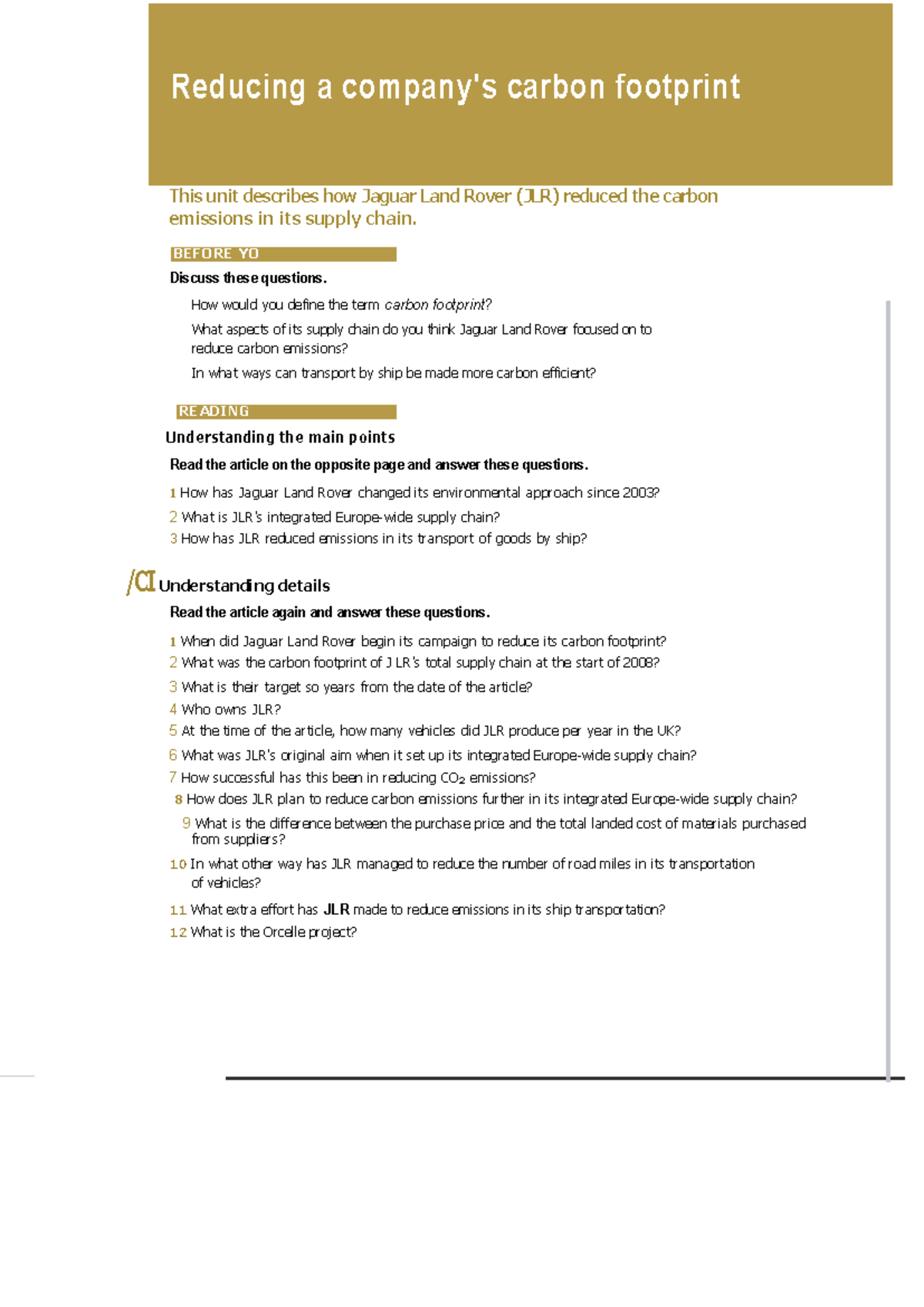Angielski - sdaw - Reducing a company's carbon footprint This unit ...