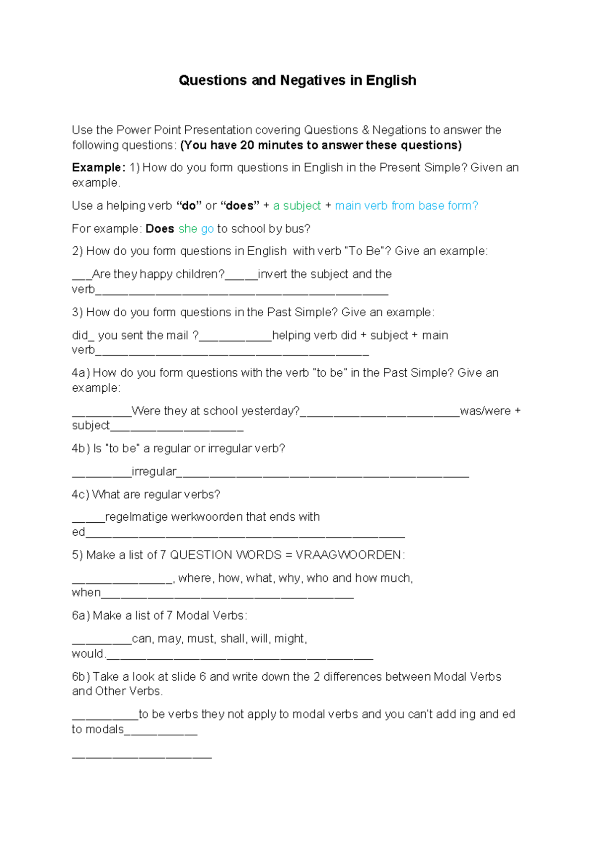 ENG 101: Questions and Negatives in English - Exercise Answers ...