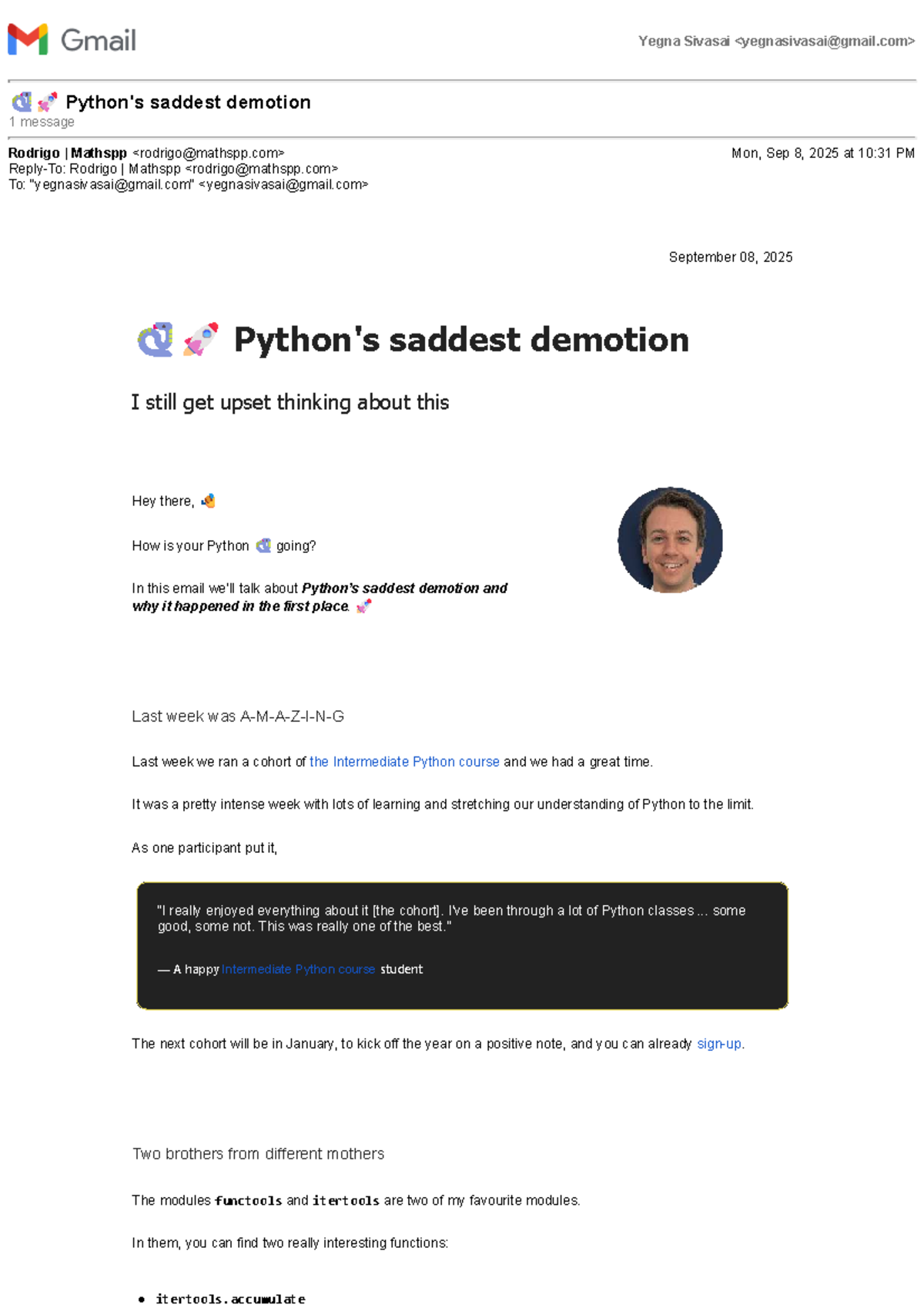Gmail - 🐍🚀 Intermediate Python Course: The Saddest Demotion - Studocu