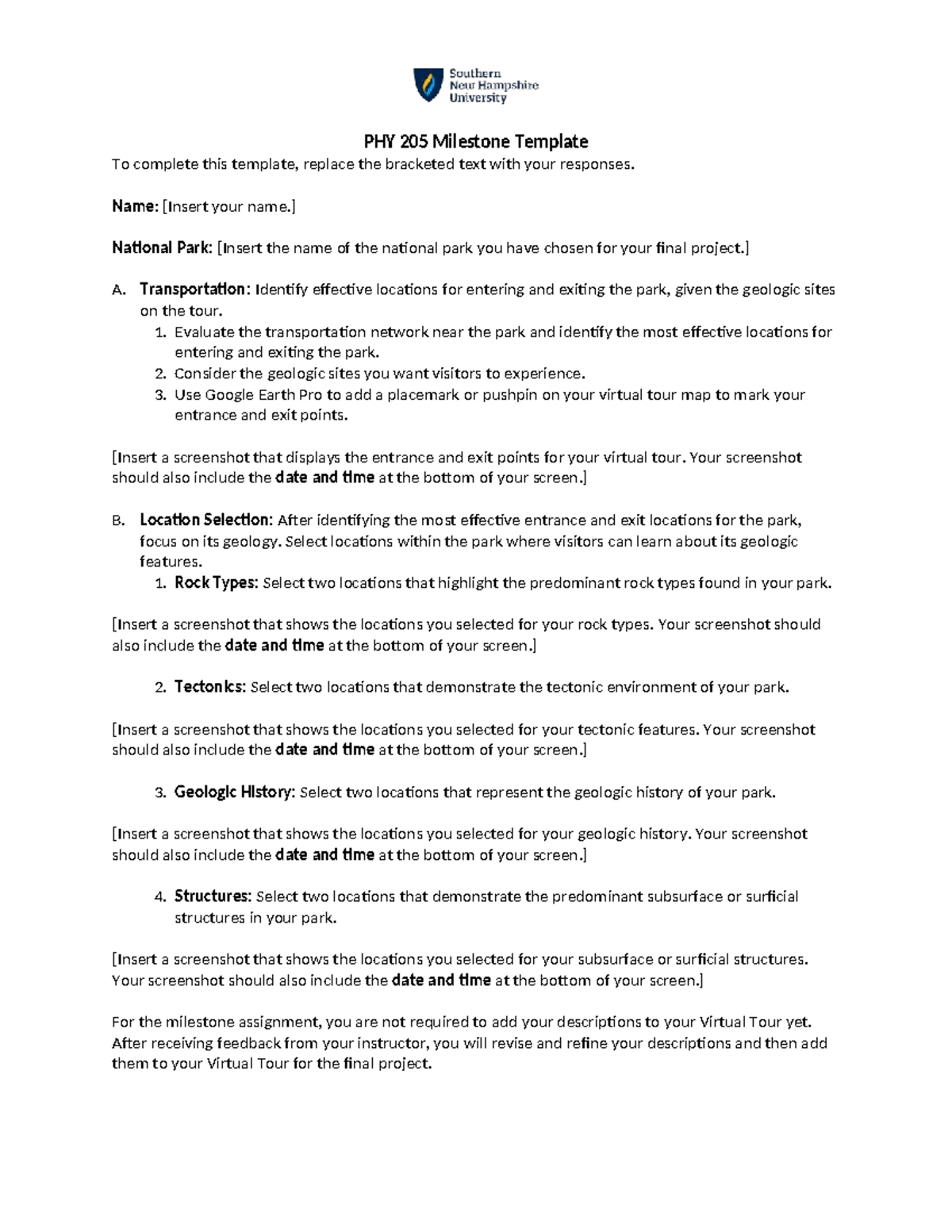 PHY 205 Final Project Milestone Template for National Park Tour - Studocu