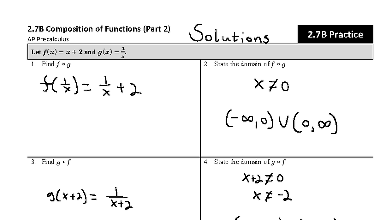 2.7B Composition of Functions Practice - AP Precalculus - Studocu