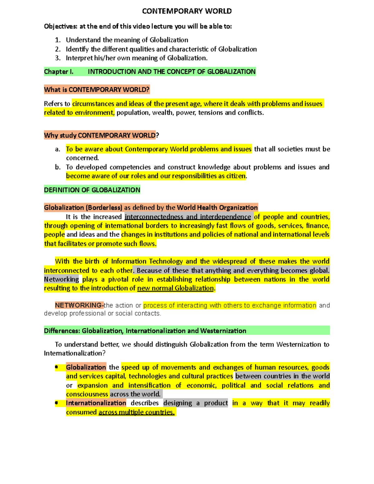 Contemporary World - Lecture Notes on Globalization Concepts - Studocu