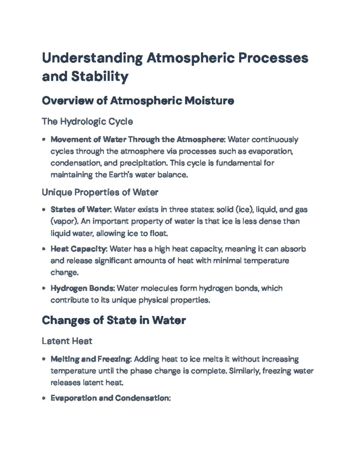 Understanding Atmospheric Processes and Stability: The Hydrologic Cycle ...