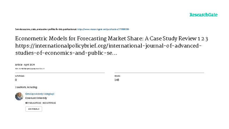 Econometric Models for Market Share Forecasting: A Comprehensive Review ...