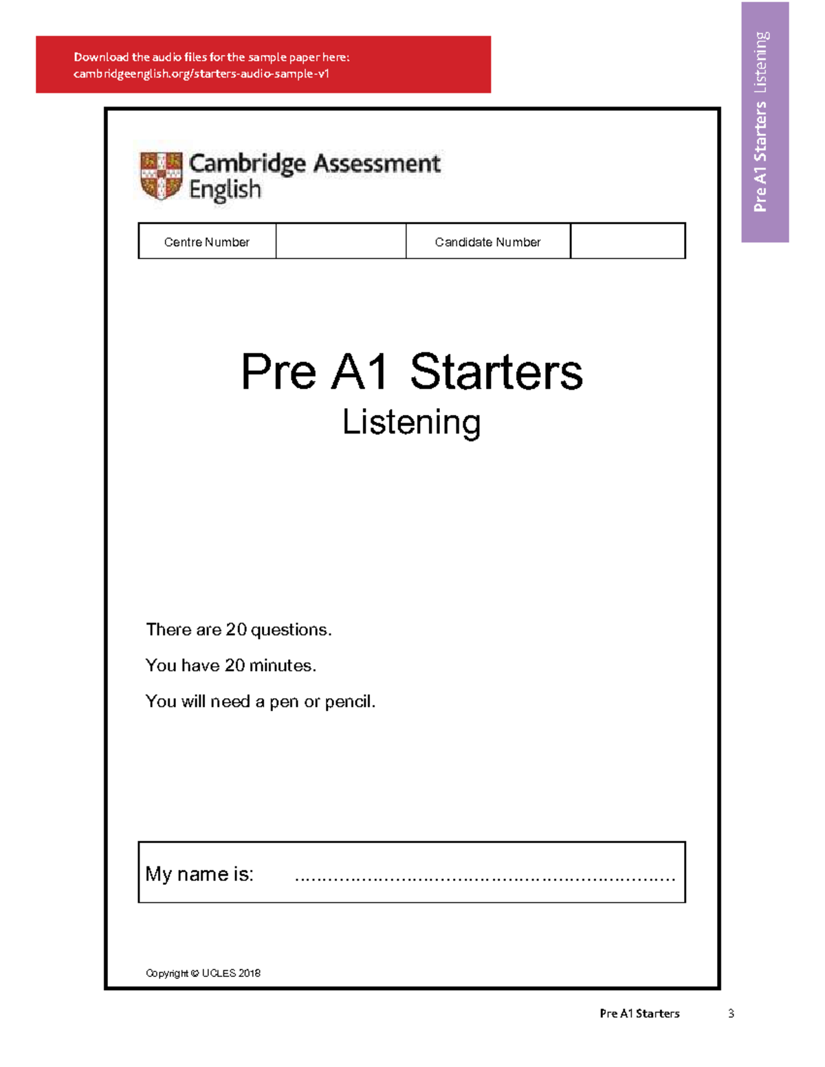 Pre A1 Starters Listening & Reading Placement Test - Studocu