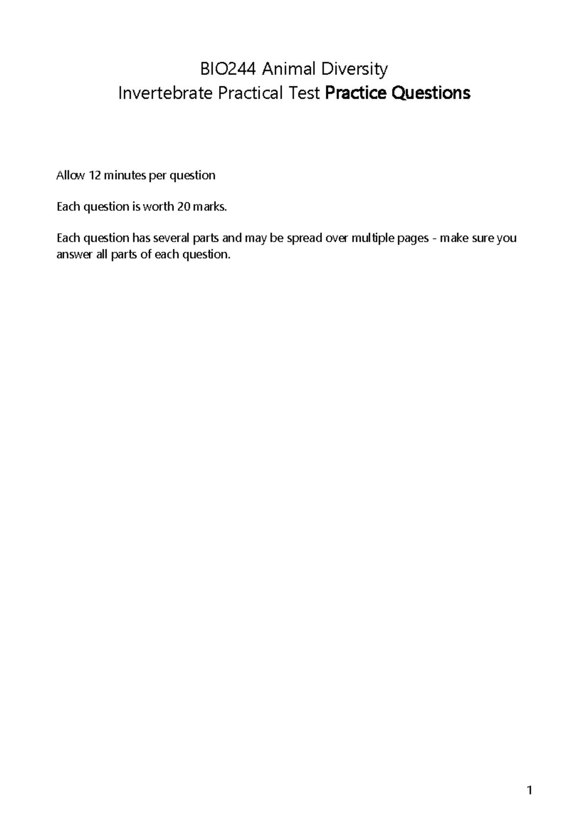 BIO244 Invertebrate Practical Test Revision Questions - Studocu