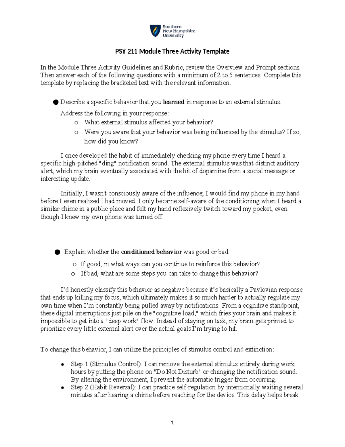 PSY 211 Module Three Activity: Behavior Change Analysis - Studocu