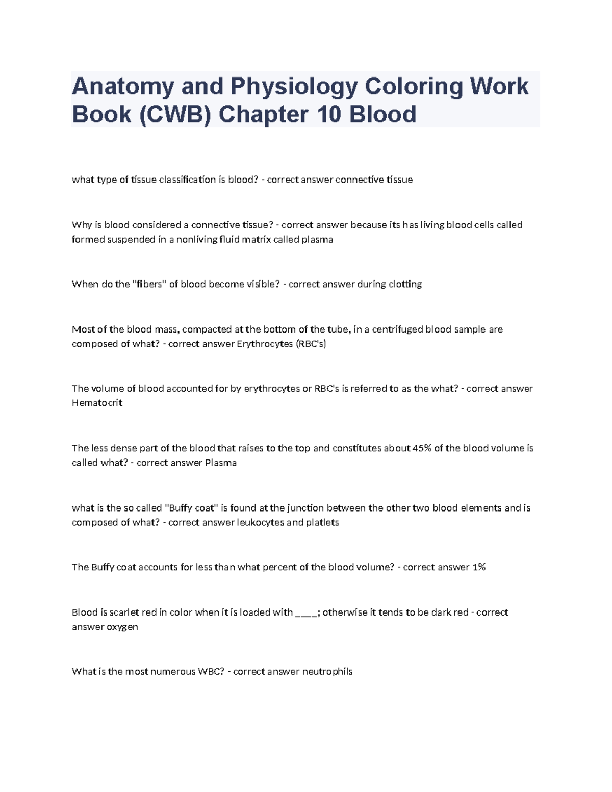 Anatomy and Physiology CWB: Chapter 10 - Blood Tissue Classification ...