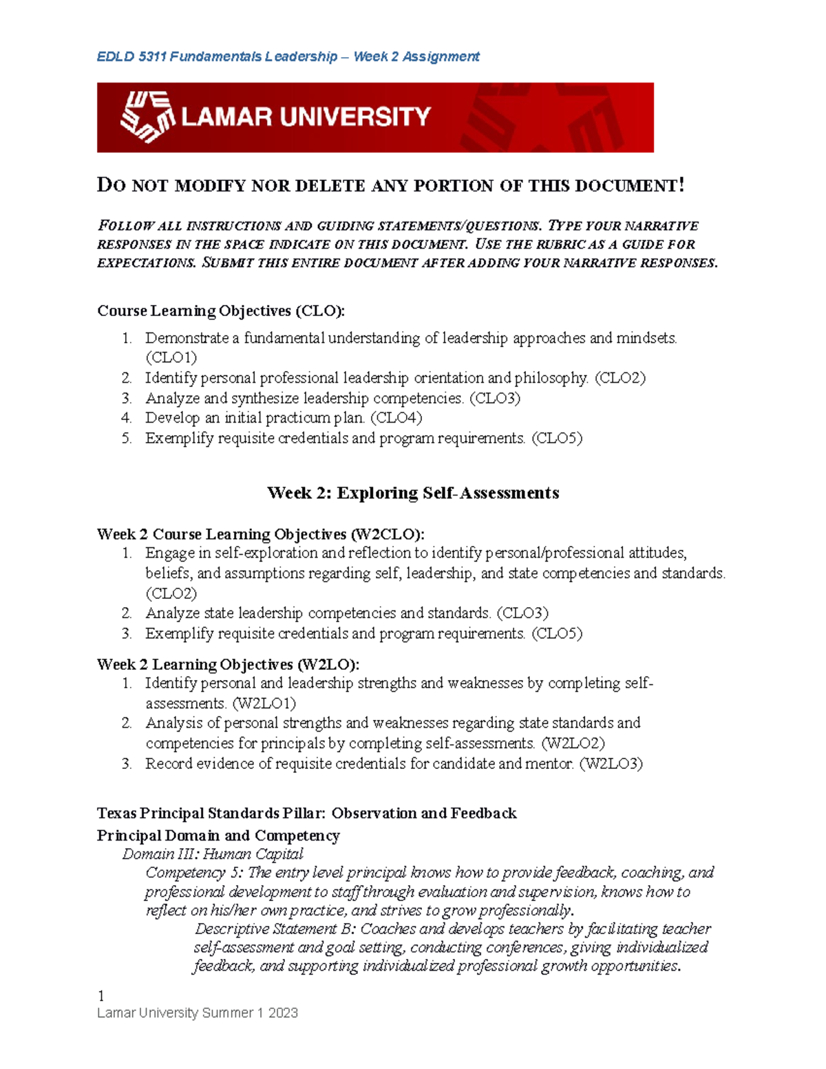 5311 Week 2 Assignment - Personal Leadership Self-Assessment Insights ...