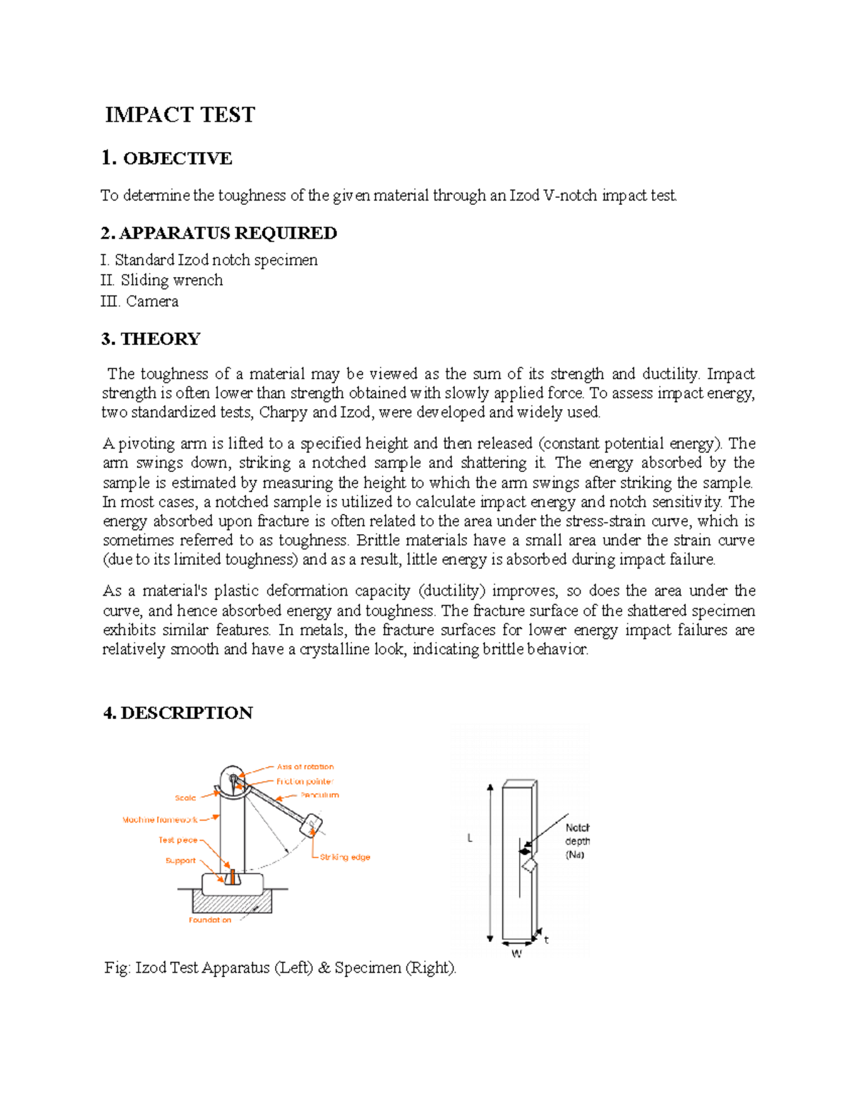 Izod Impact Test Analysis and Calculations for Material Toughness - Studocu