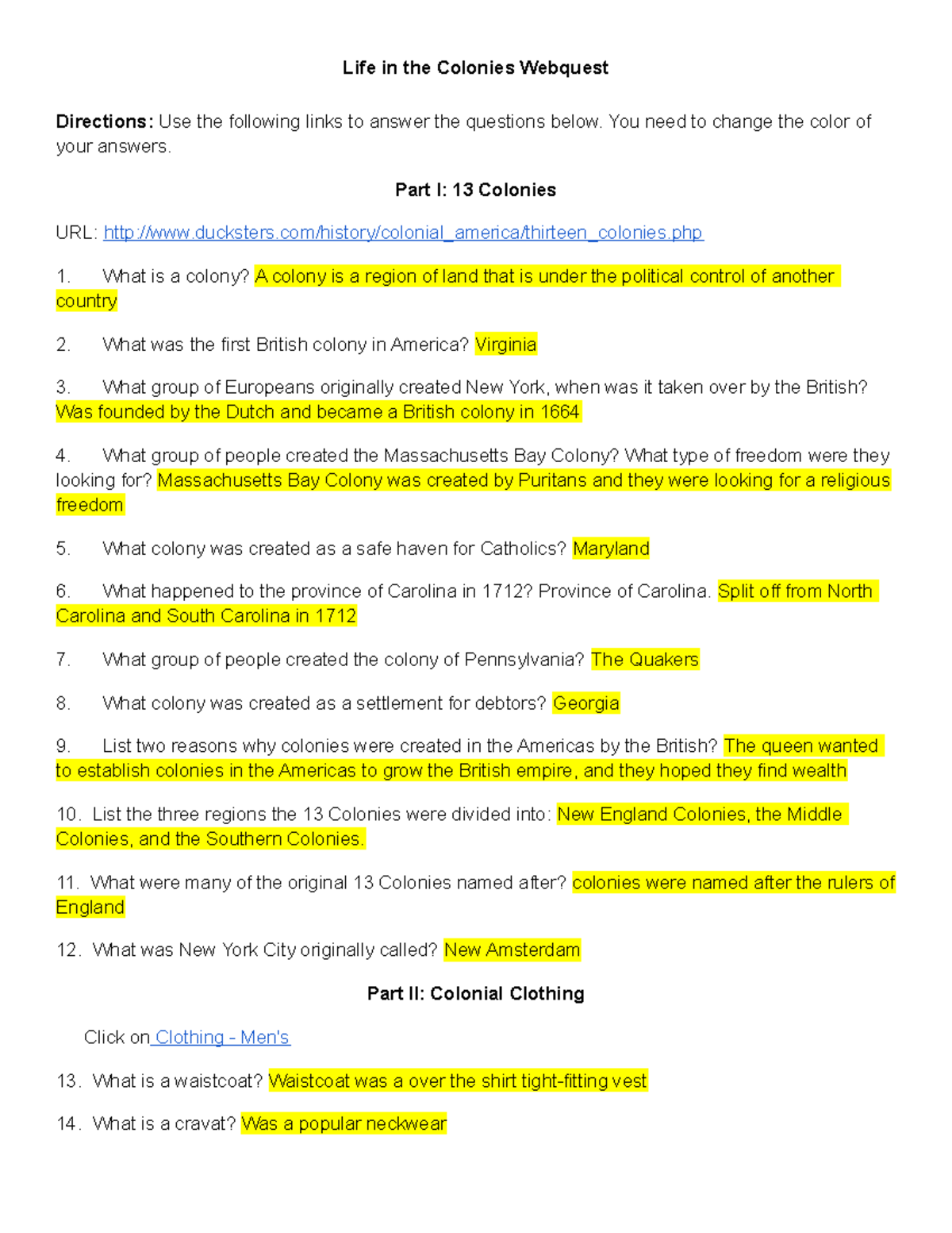 Life in the Colonies Webquest (History 101) - Exploring Colonial Life ...