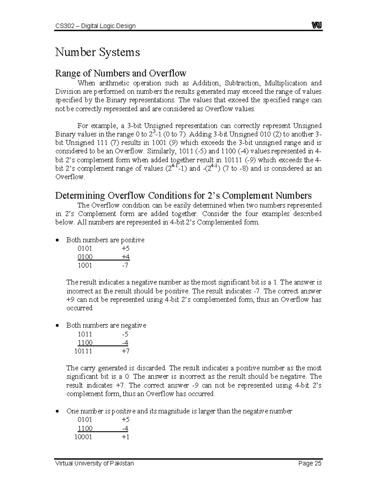 CS302 Digital Logic Design: Number Systems, Overflow & Floating Point ...