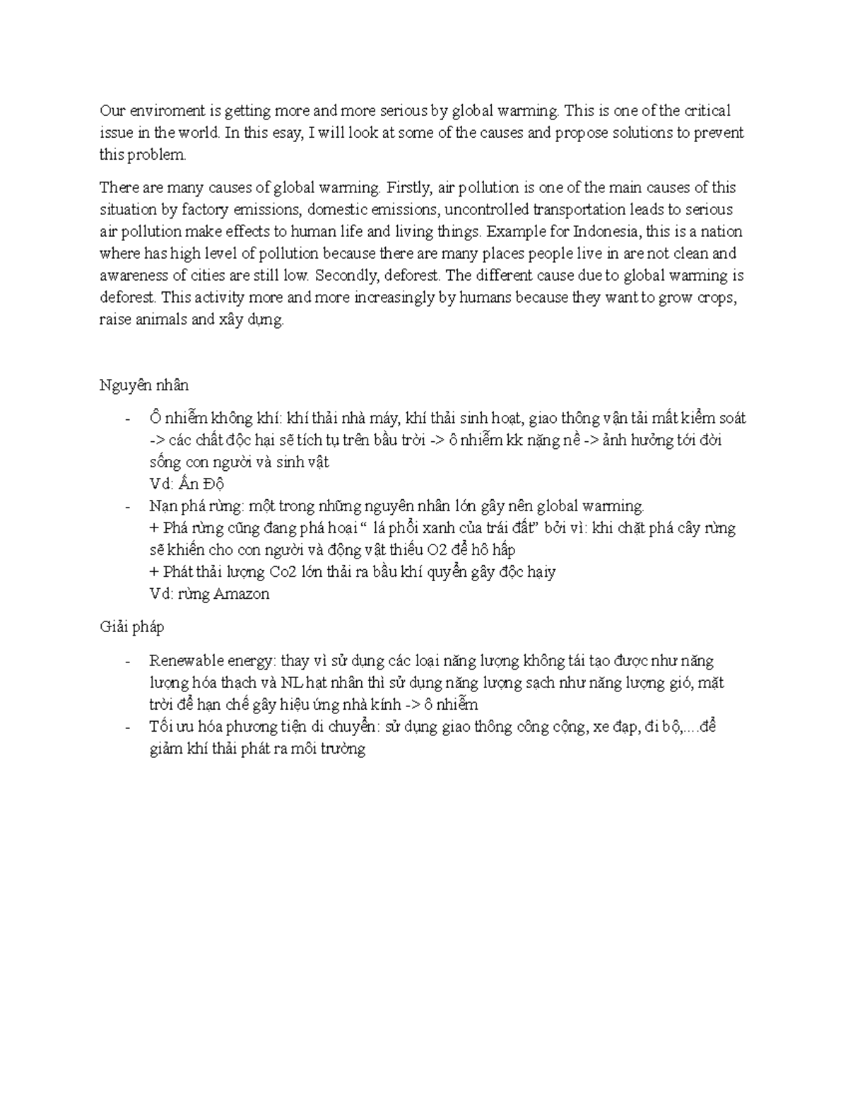 Global Warming Causes & Solutions: An Essay on Environmental Issues ...