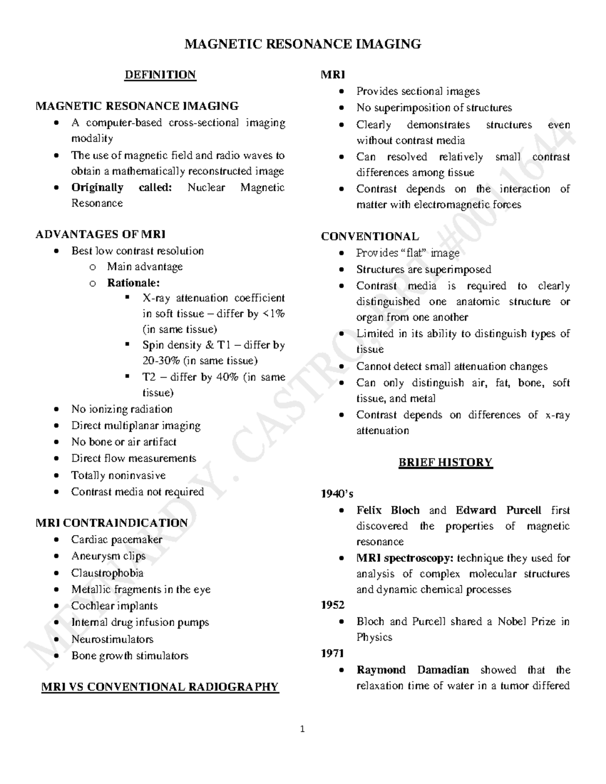 MRI Notes and Key Concepts for Imaging Techniques - Studocu