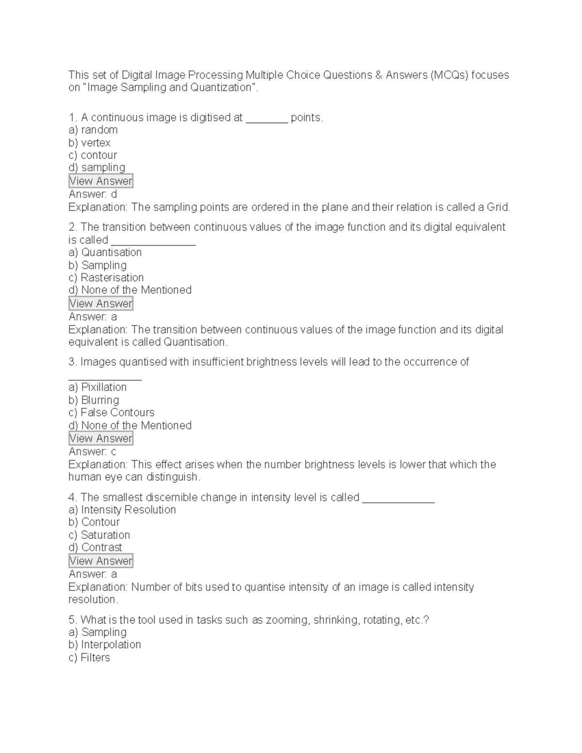 MCQ2 - key - This set of Digital Image Processing Multiple Choice ...