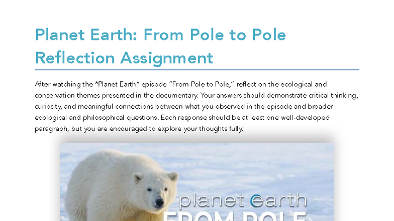 Planet Earth: Pole to Pole Reflection Assignment - Studocu