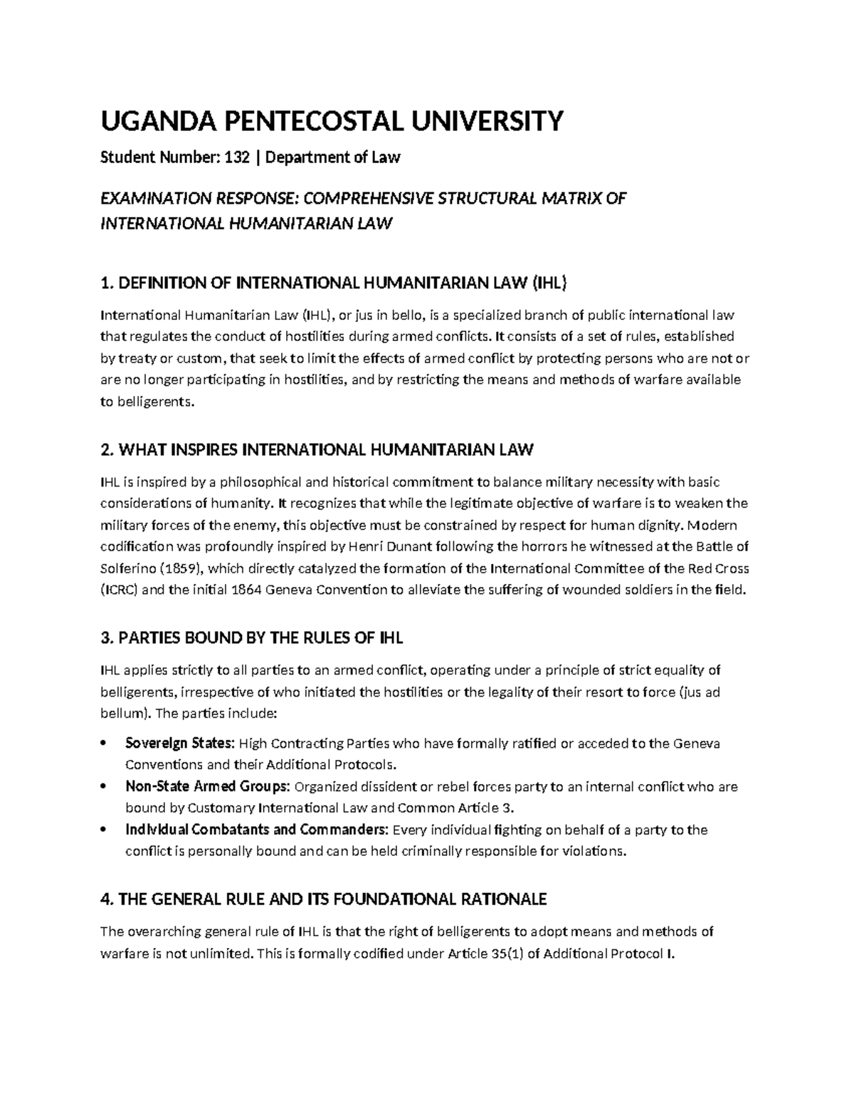UPU LAW Comprehensive Exam Matrix on International Humanitarian Law ...