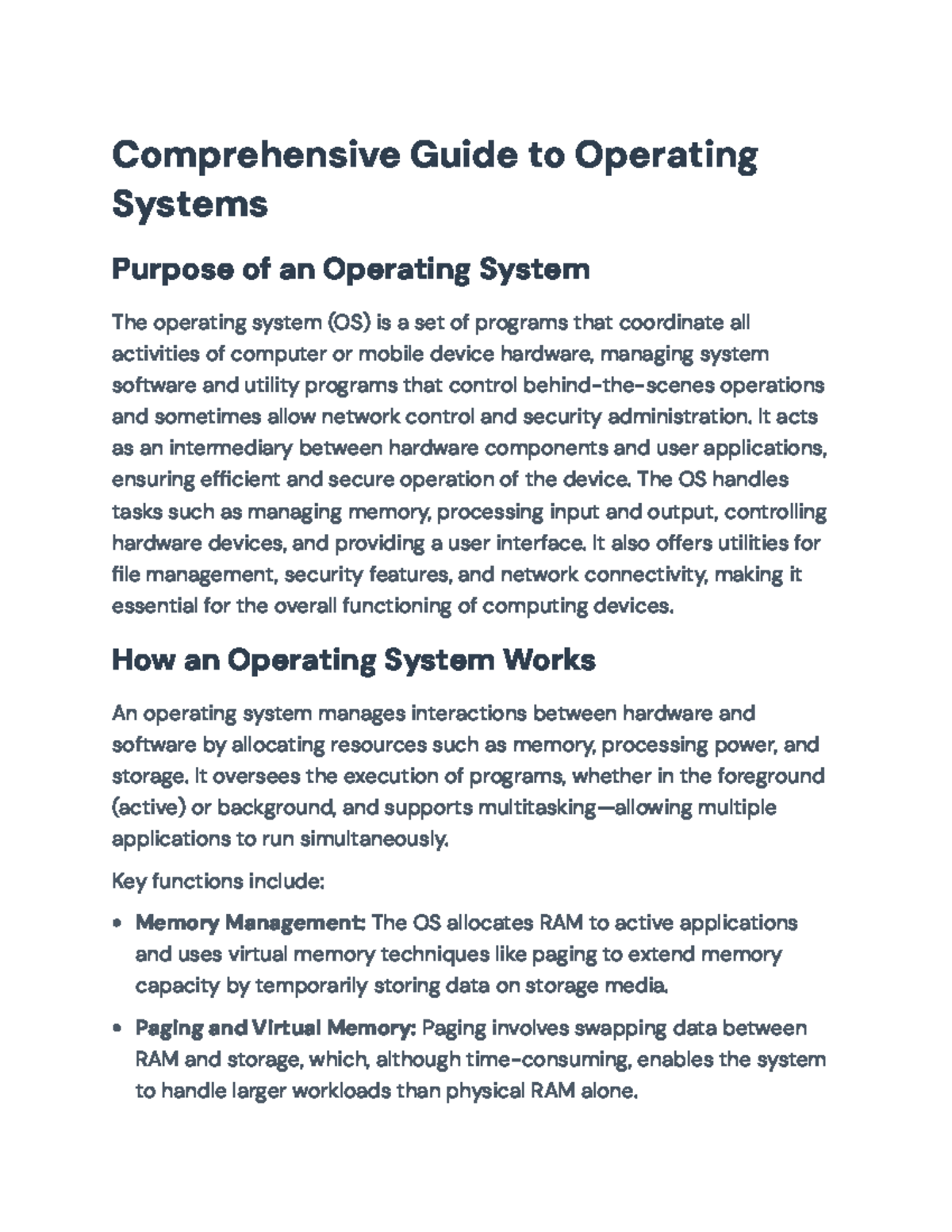 Comprehensive Overview of Operating Systems: Functions & Features - Studocu