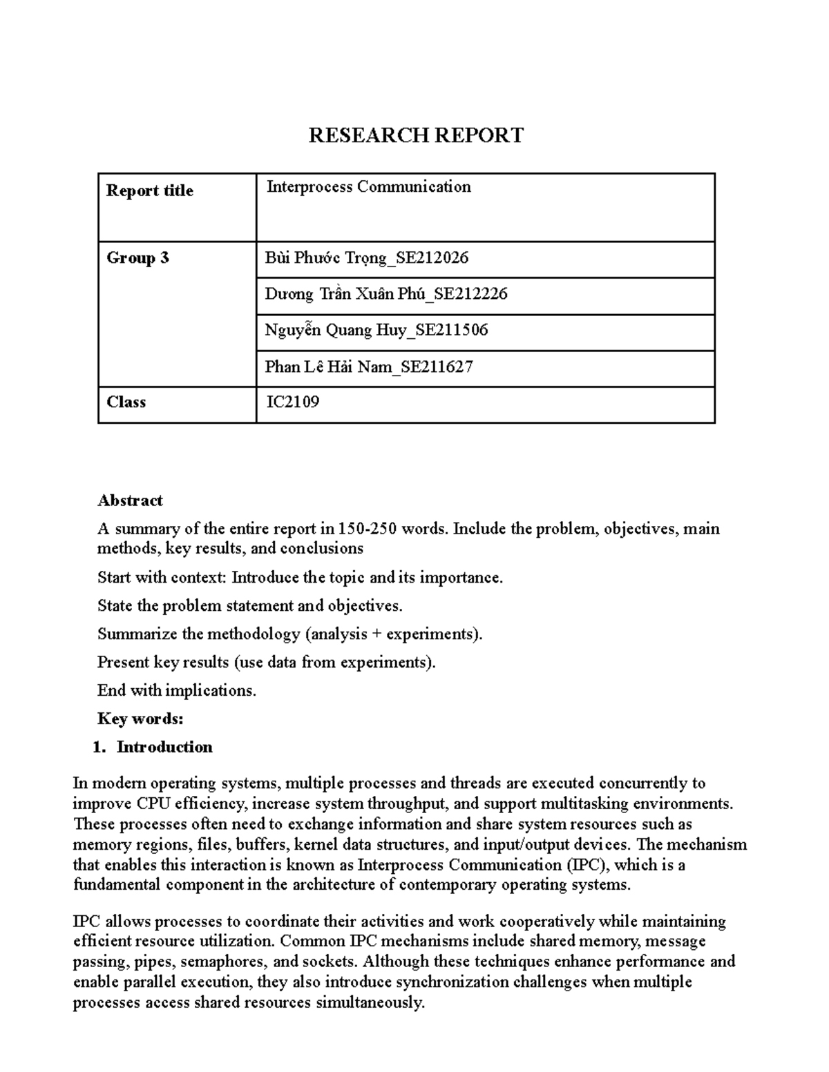 Interprocess Communication Research Report - Group 3 IC2109 - Studocu