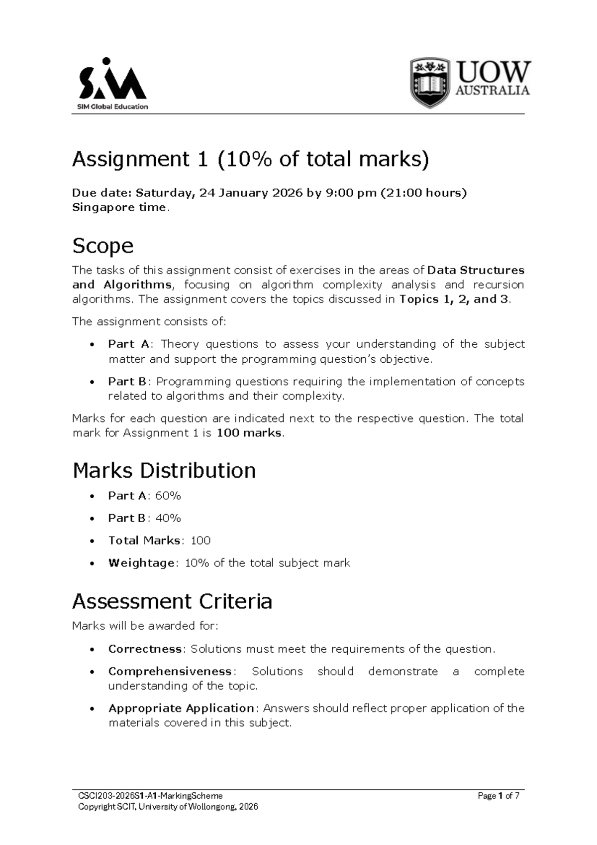 CSCI203 2026 Assignment 1: Data Structures & Algorithms Tasks - Studocu