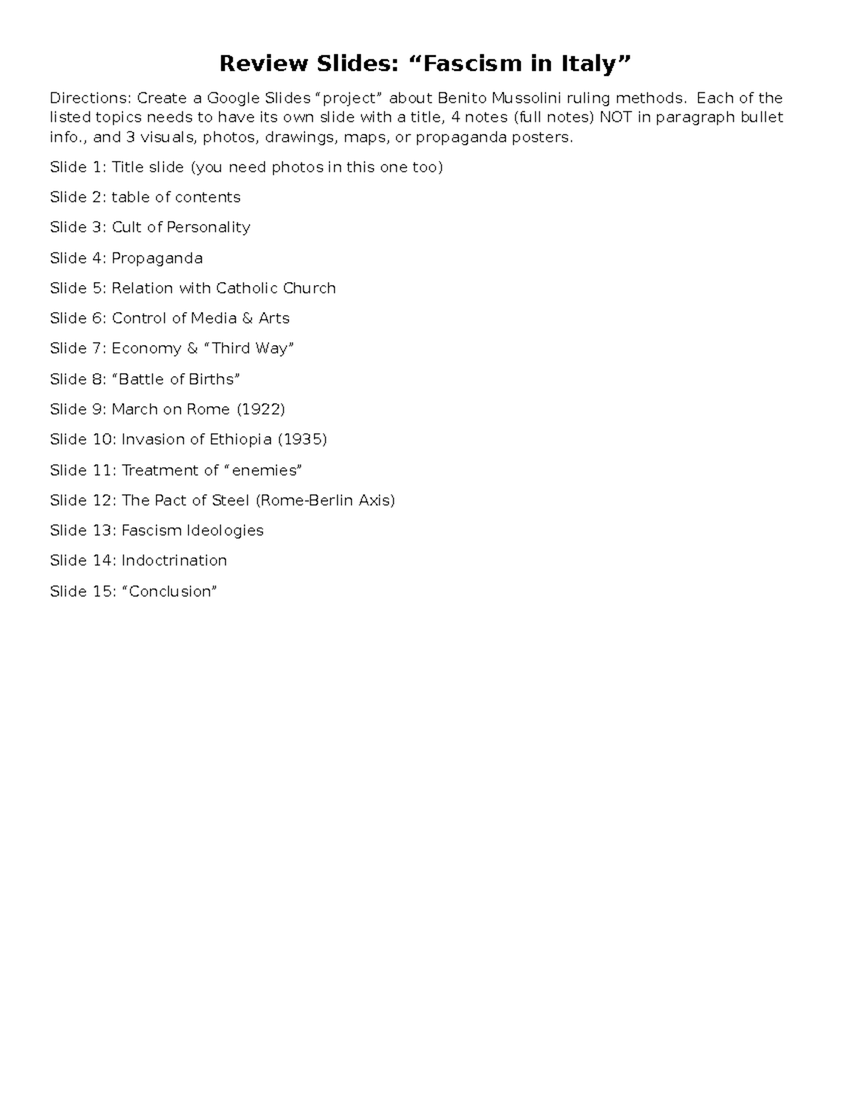 GS Italian Fascism - notes - Review Slides: “Fascism in Italy ...