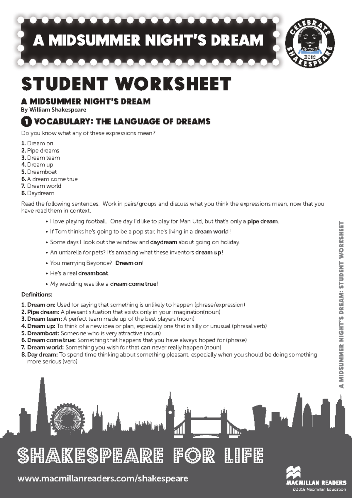 A Midsummer Night's Dream: Student Worksheet on Vocabulary and ...
