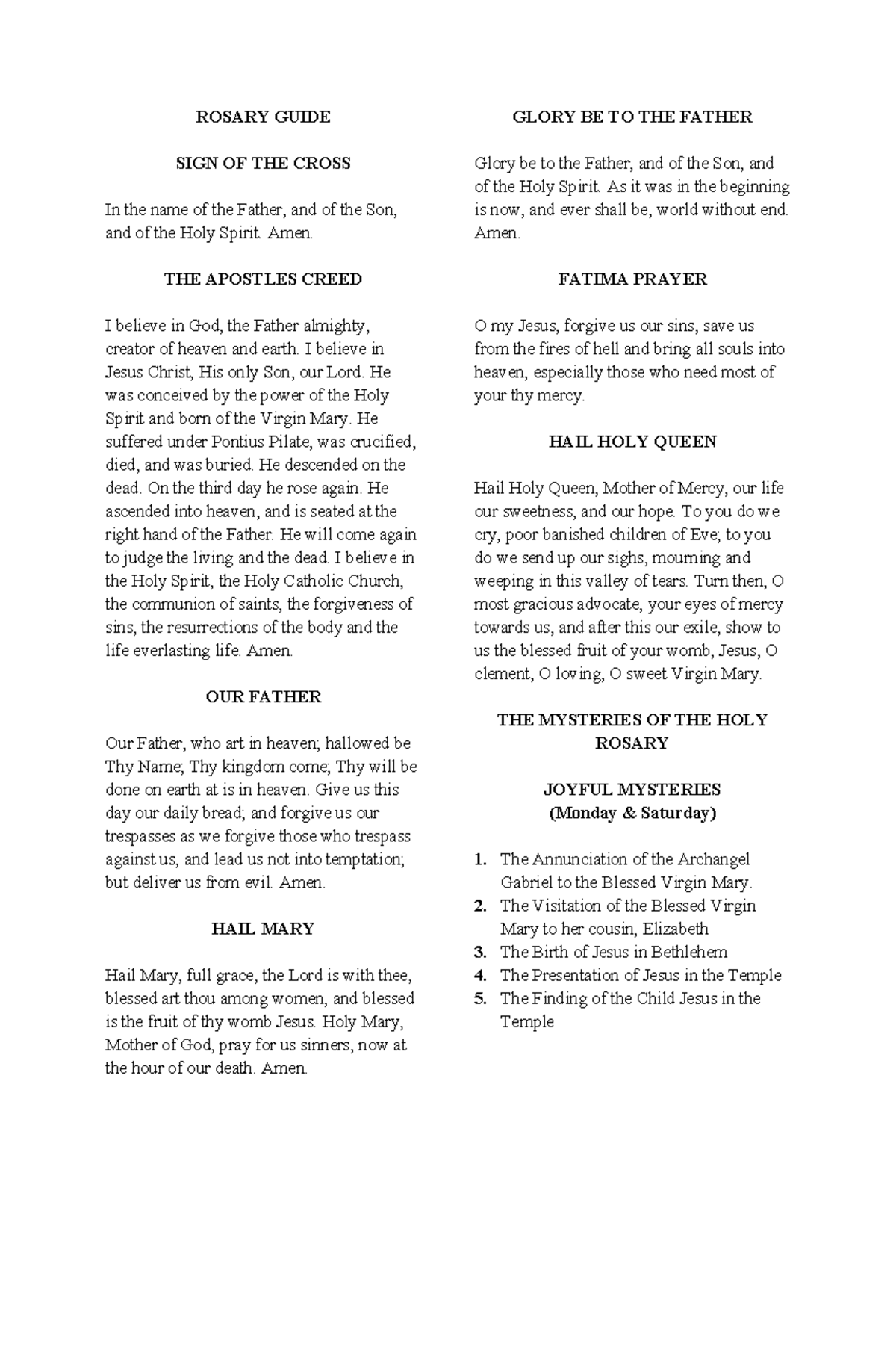 514995916- Rosary- Guide - ROSARY GUIDE SIGN OF THE CROSS In the name ...