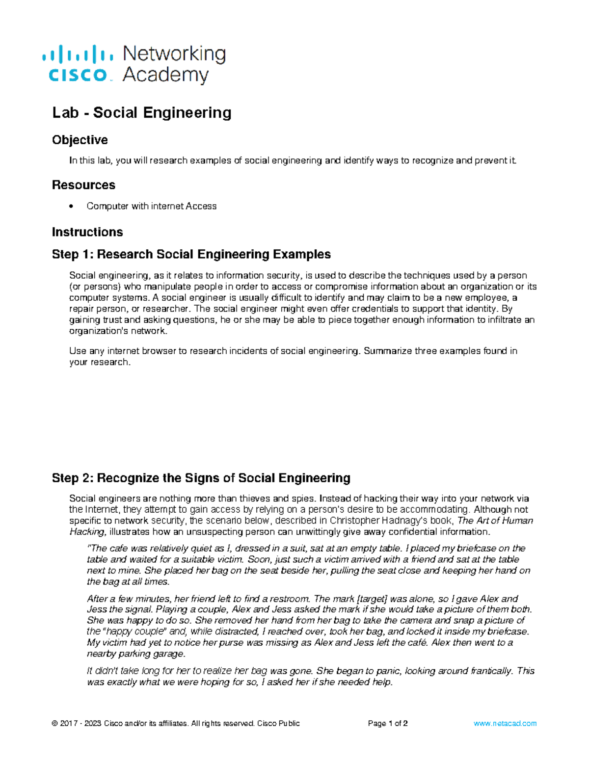 Lab 3.5.7: Exploring Social Engineering Techniques and Prevention - Studocu