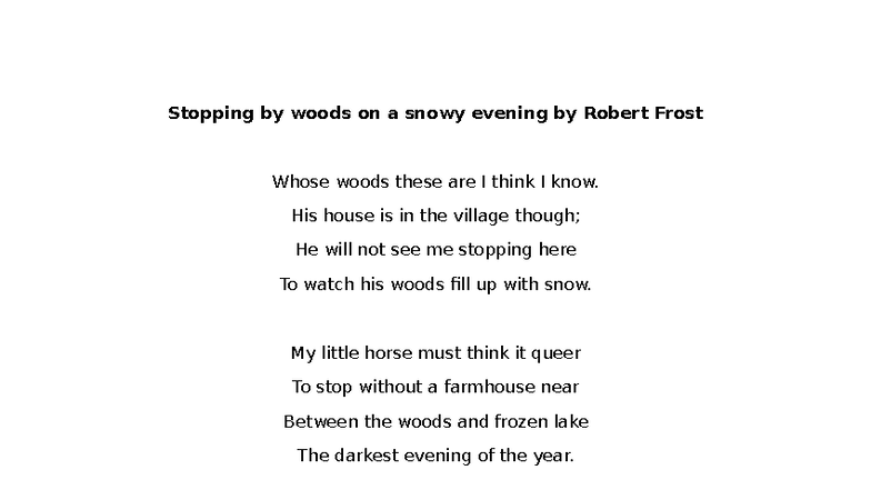 Stopping by Woods on a Snowy Evening - Poem Analysis (ENG 101) - Studocu