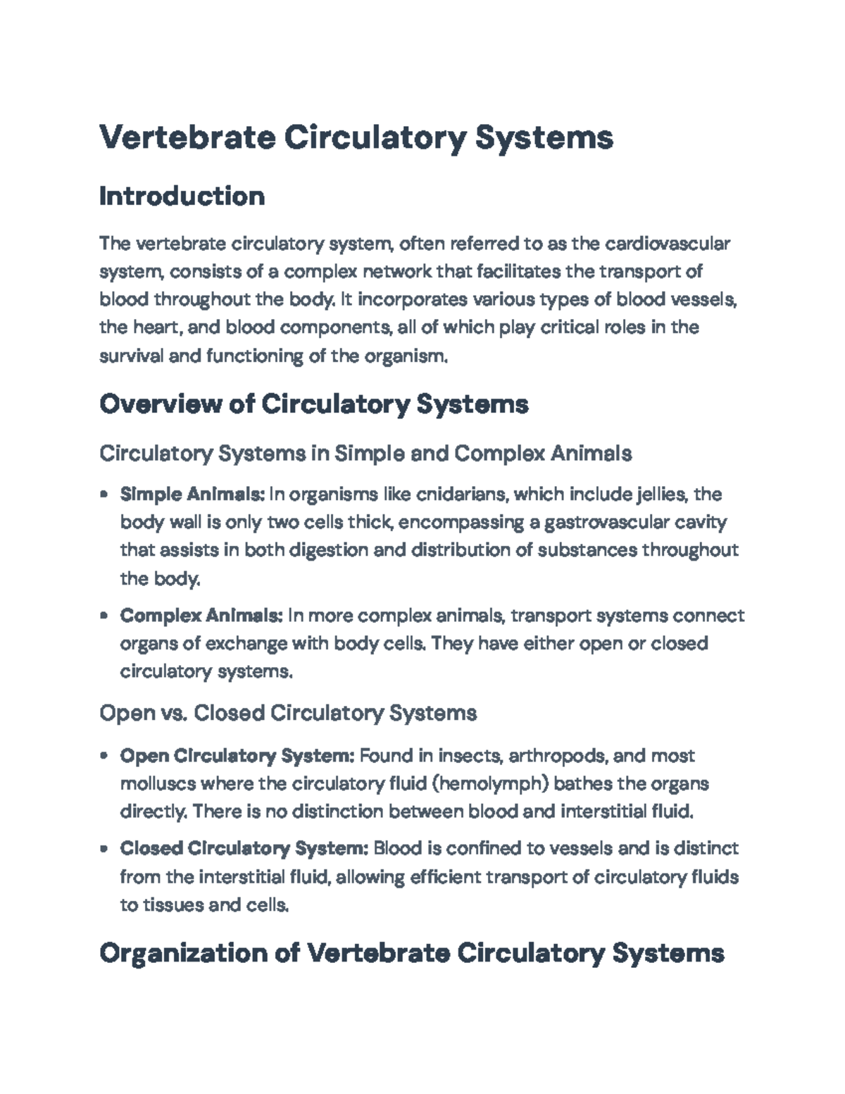 Vertebrate Circulatory Systems: Structure, Function, and Adaptations ...
