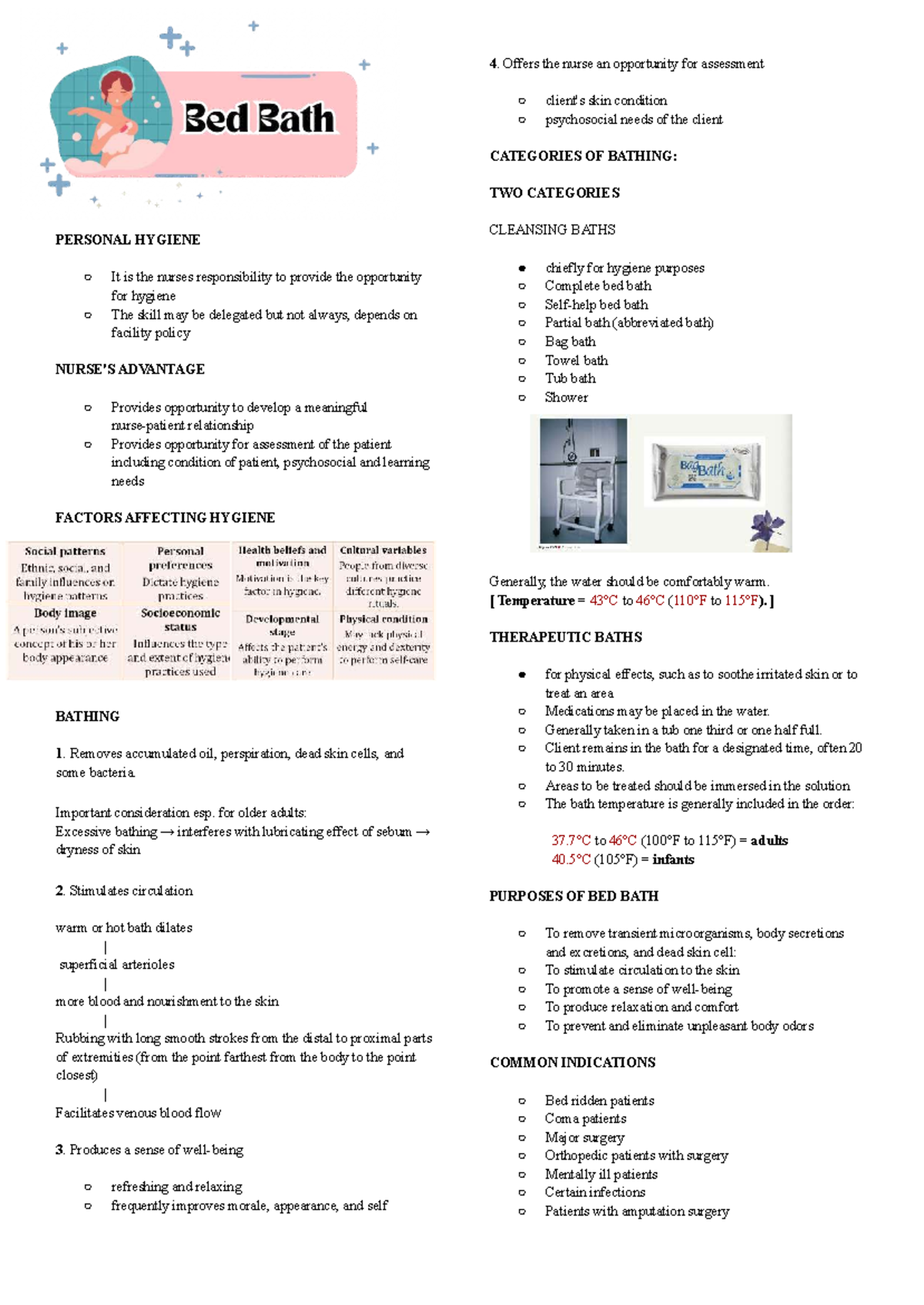 Midterms Nursing 103: Bed Bath Techniques and Benefits - Studocu