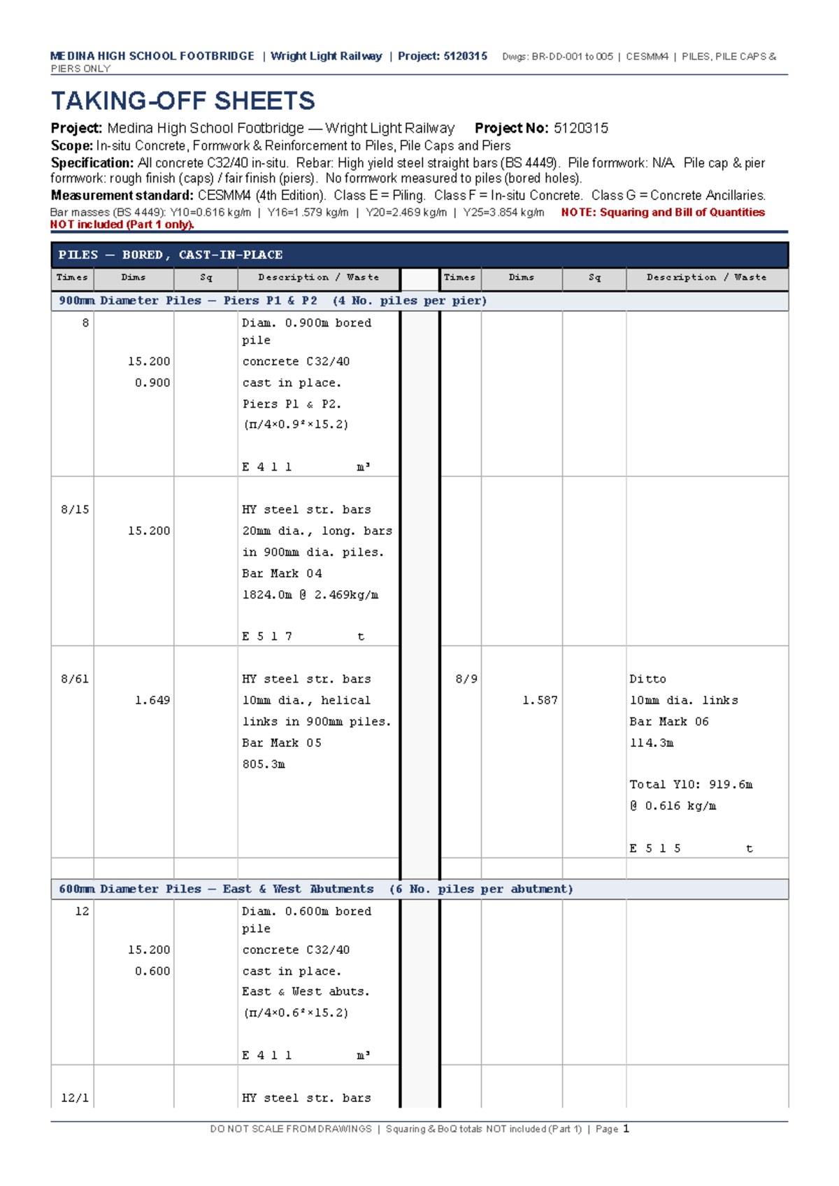 Medina High School Footbridge Project 5120315: Piers & Piles Take Off ...