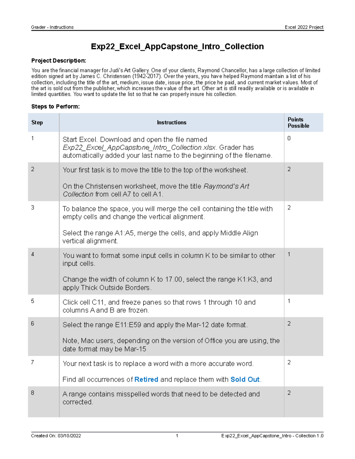 Exp22 Excel App Capstone: Art Collection Management Instructions - Studocu