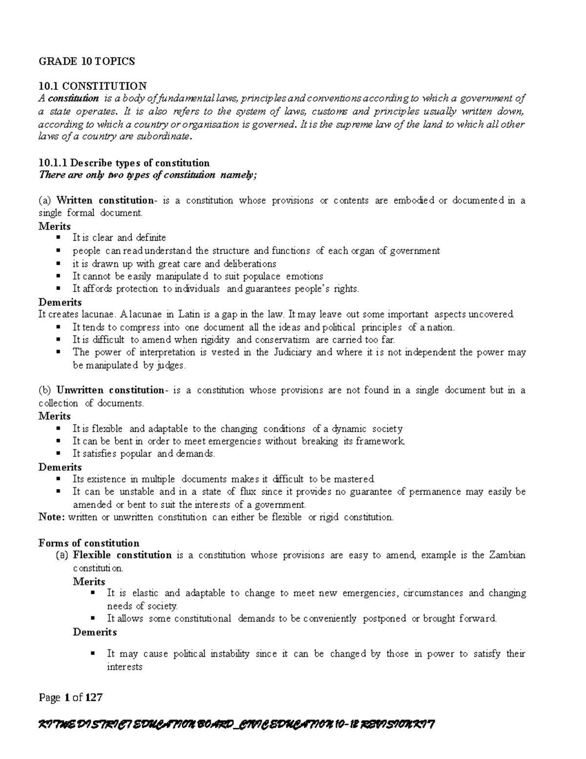 Civic Education 10-12: Comprehensive Notes on Constitution & Governance ...
