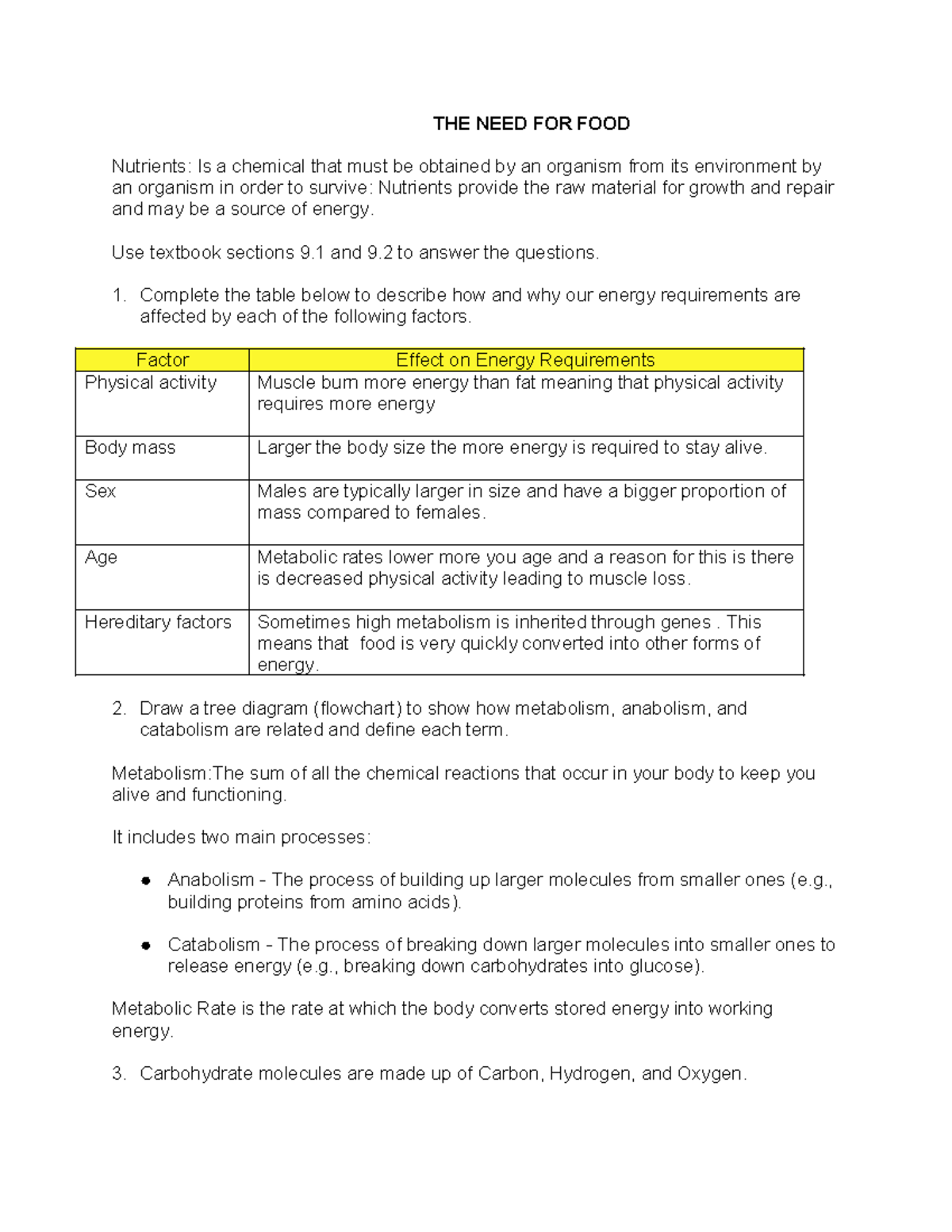 AL1.2 Nutrient Intro Worksheet: Understanding Food and Metabolism - Studocu