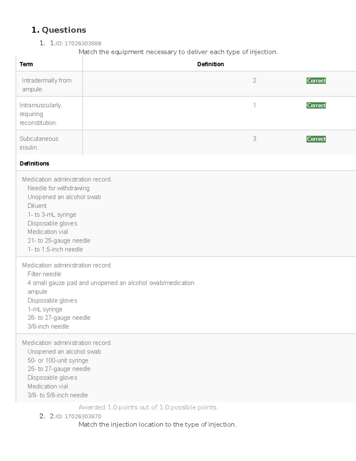 Administration of Parenteral Medications Injections Exam - 1. Questions ...