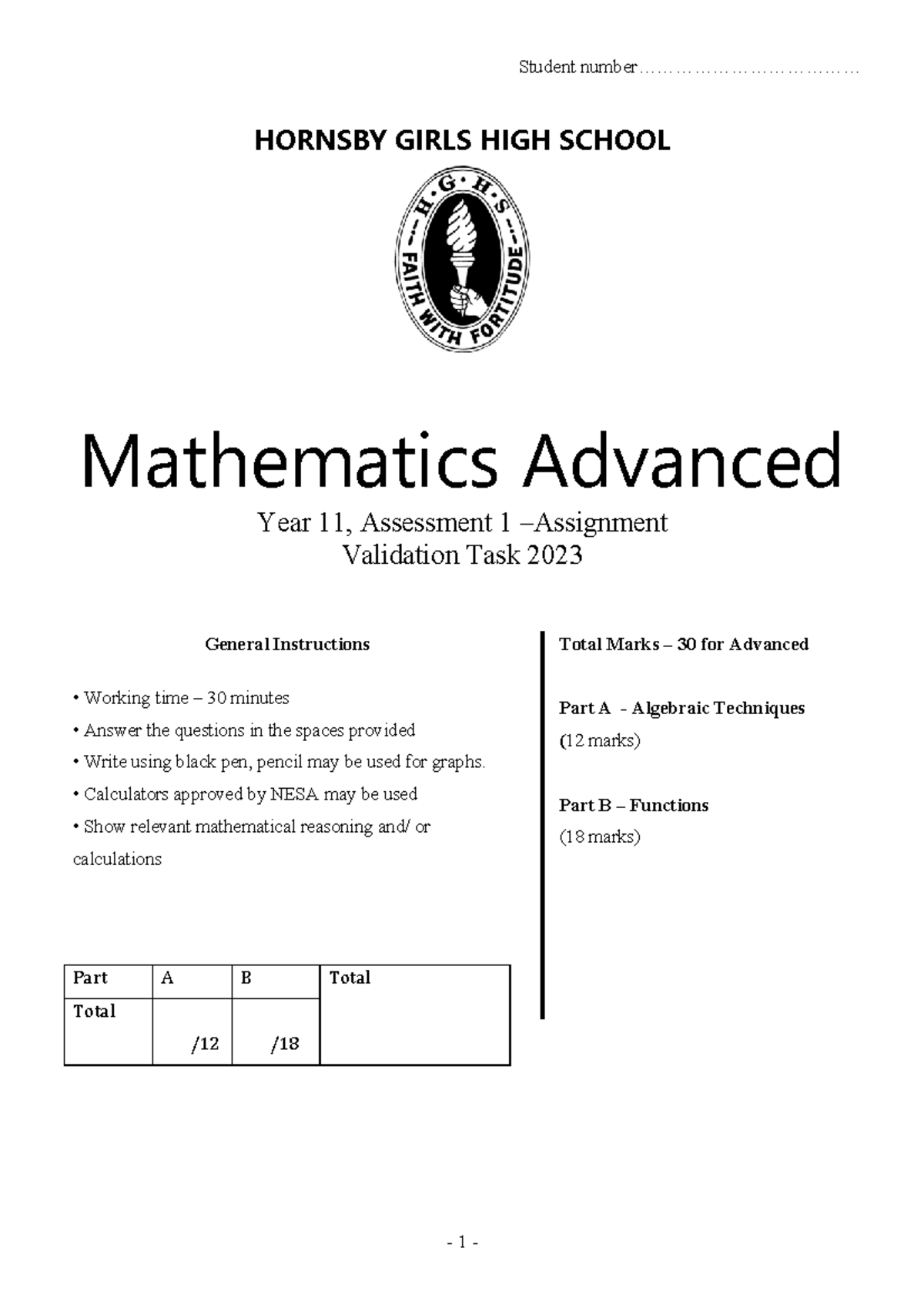 Hornsby Girls HS 2023 Year 11 Math 2U Assessment 1 Solutions - Studocu