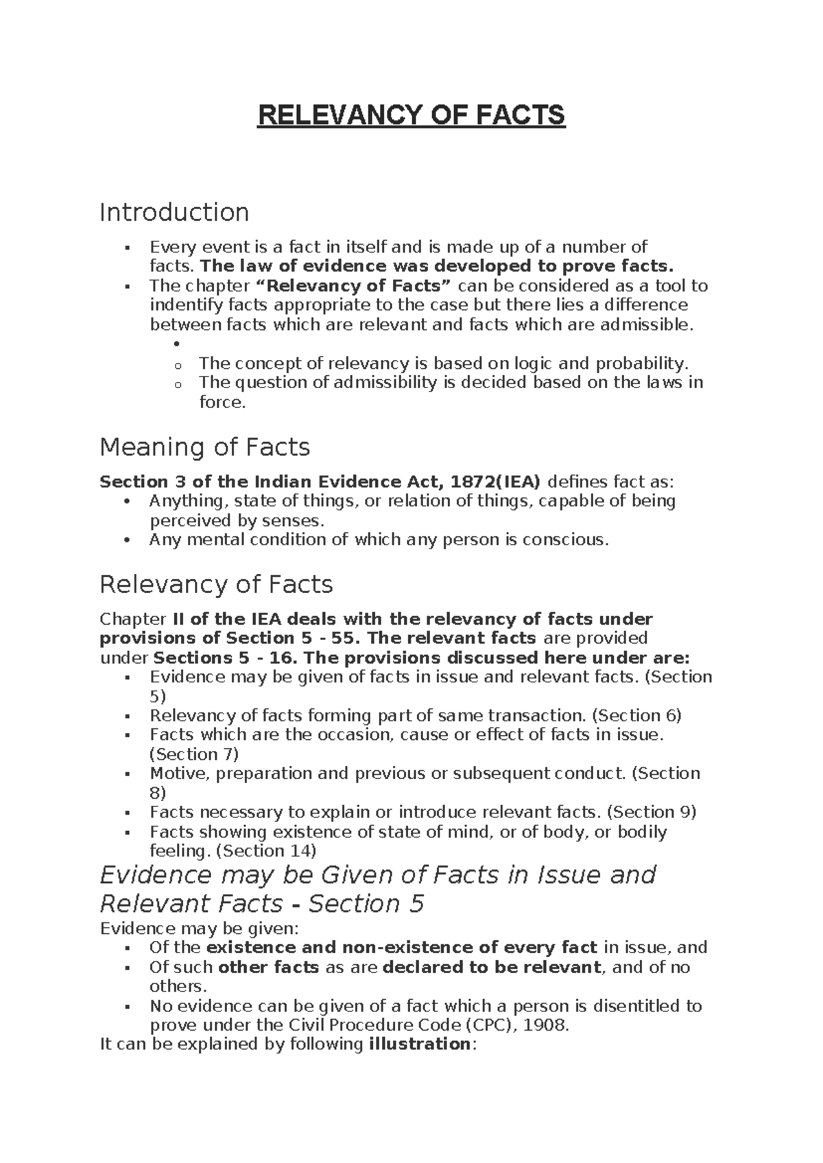 Relevancy of Facts: Key Insights from Indian Evidence Act (IEA) - Studocu